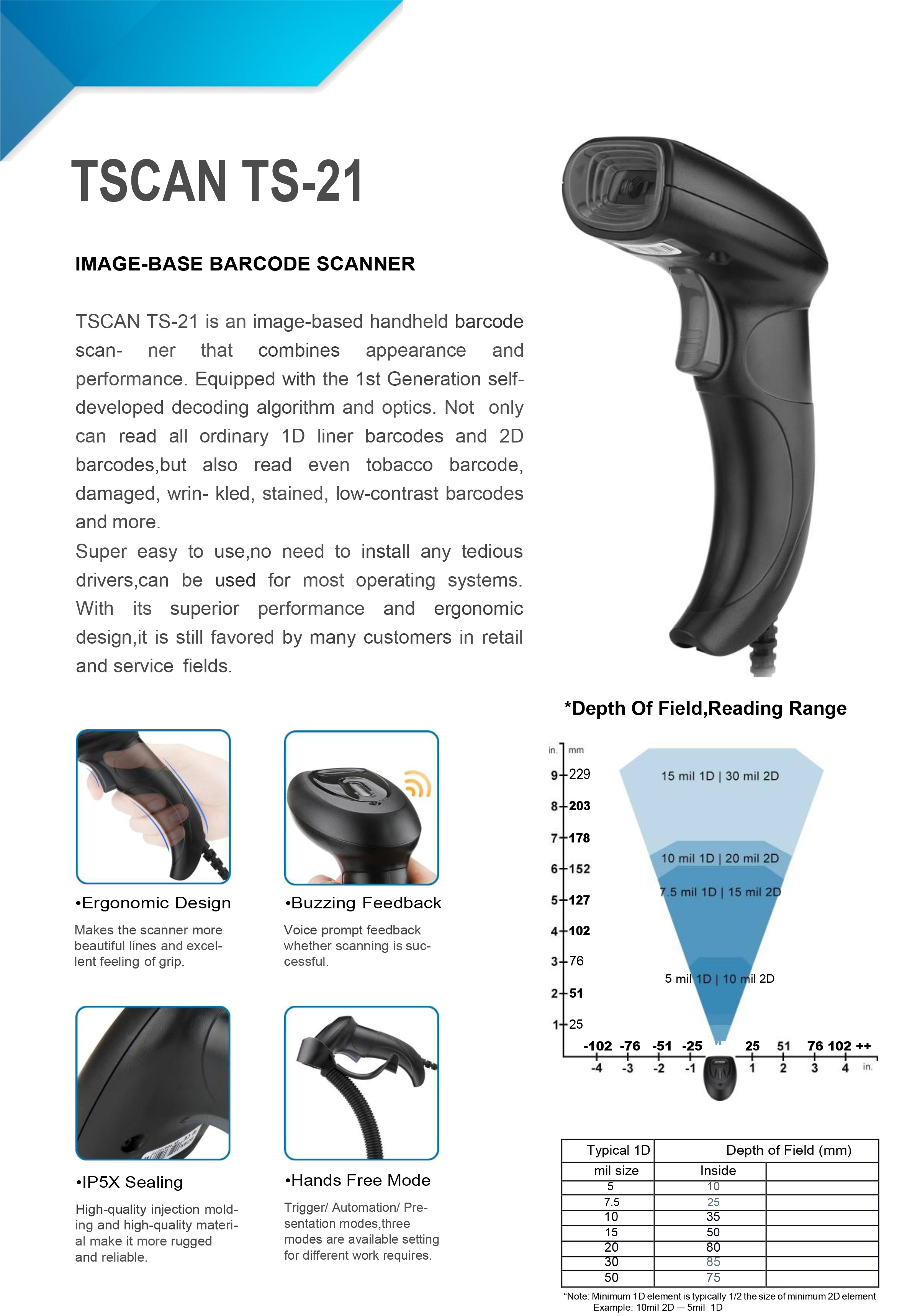 TSCAN TS-21 1D & 2D KABLOLU OKUYUCU - Sembol Bilişim ve Matbaacılık Sanayi Ticaret ve ltd şti ...